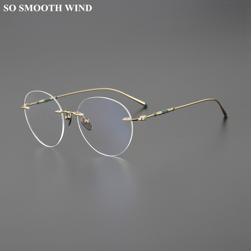 Ultra-light Titanium Rimless Glasses Frame Men Round Spectacles Optical ...