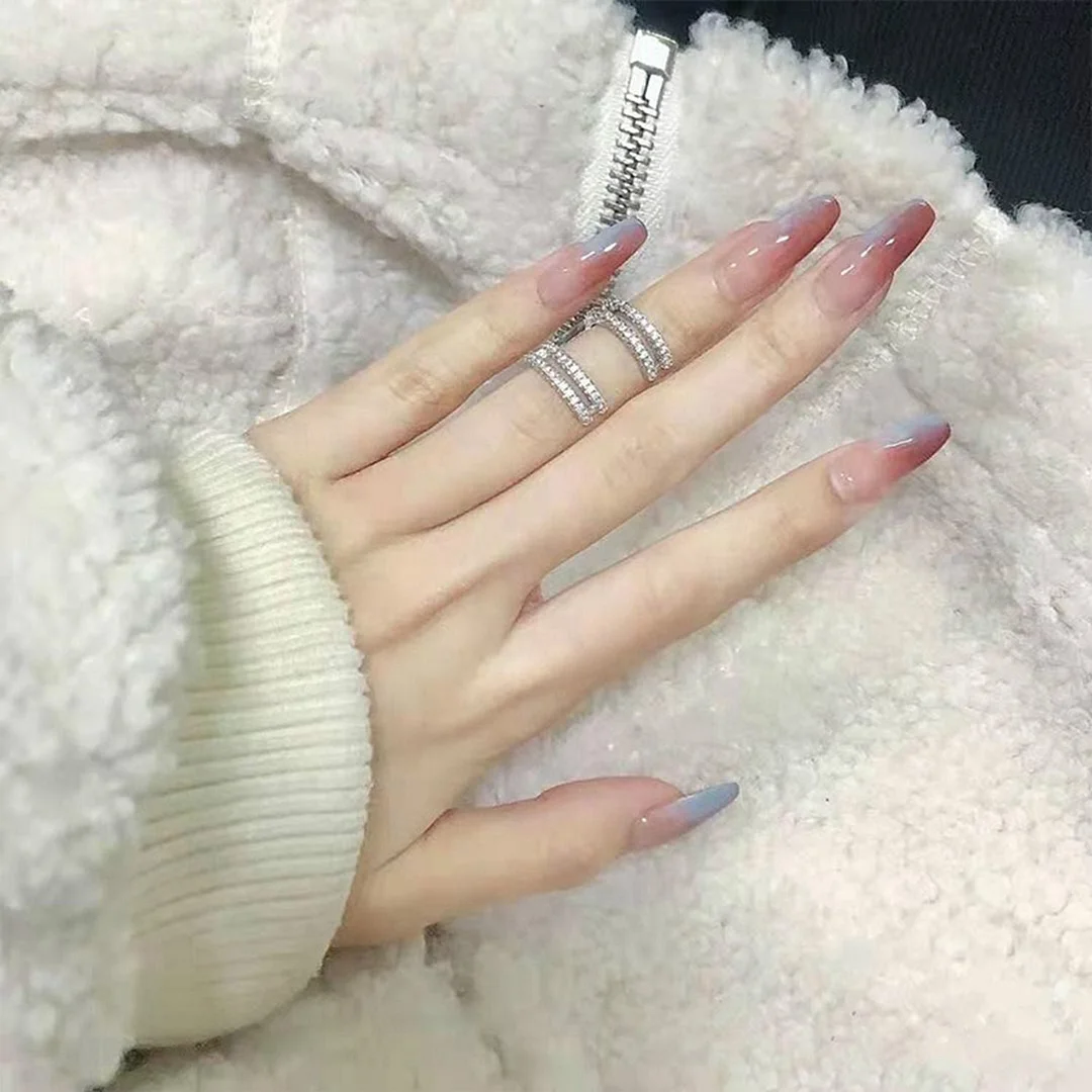 24pcs Rainbow Fake Nails With Designs Extra Long Coffin Ballerina False
