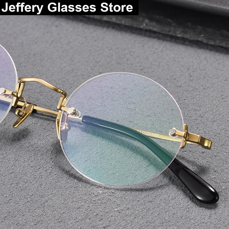 Japanese Vintage Round Rimless Glasses Frame Men Women Pure Titanium ...