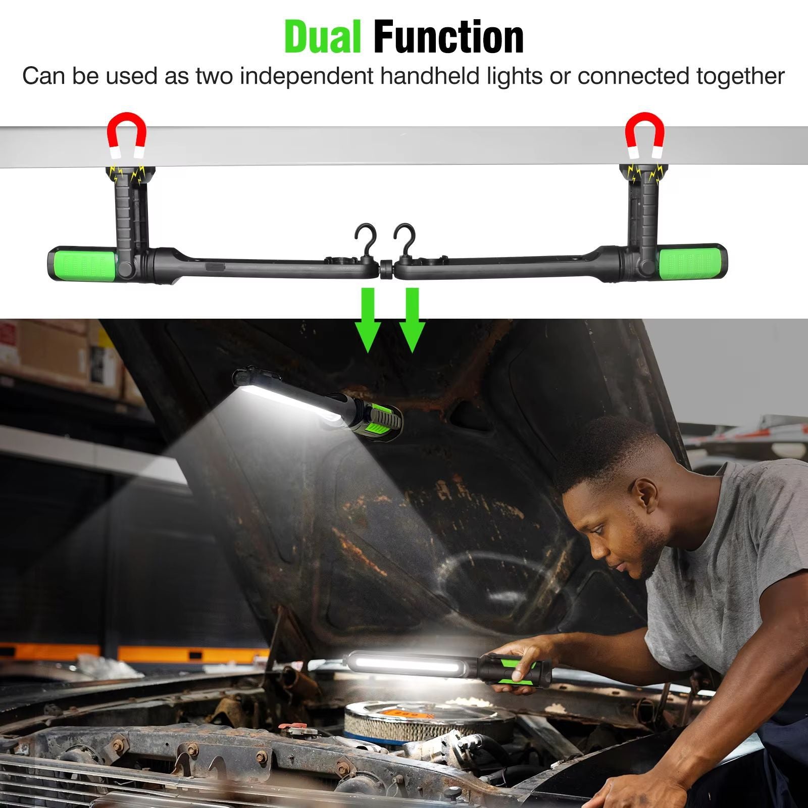 Sakerplus® Work Light LED Rechargeable Magnetic, Dual Handheld or Combined High-Brightness ...