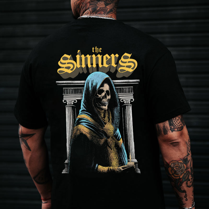 THE SINNERS Skull Nun Bad Religion Black Print T-shirt
