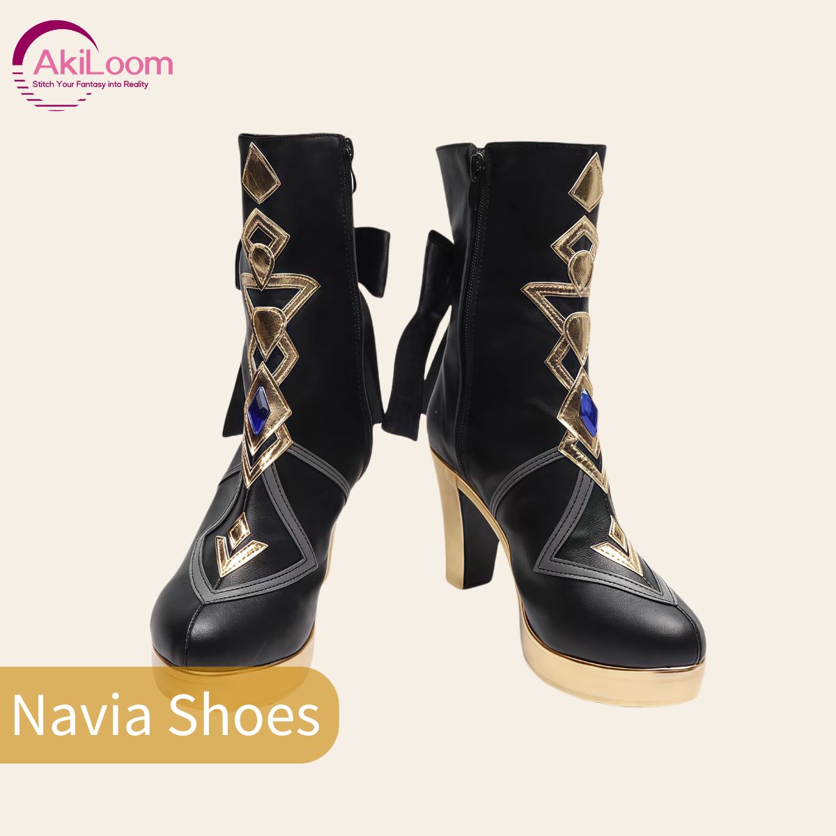 AkiLoom Game Genshin Impact Navia Cosplay Shoes Black Cosplay Boots