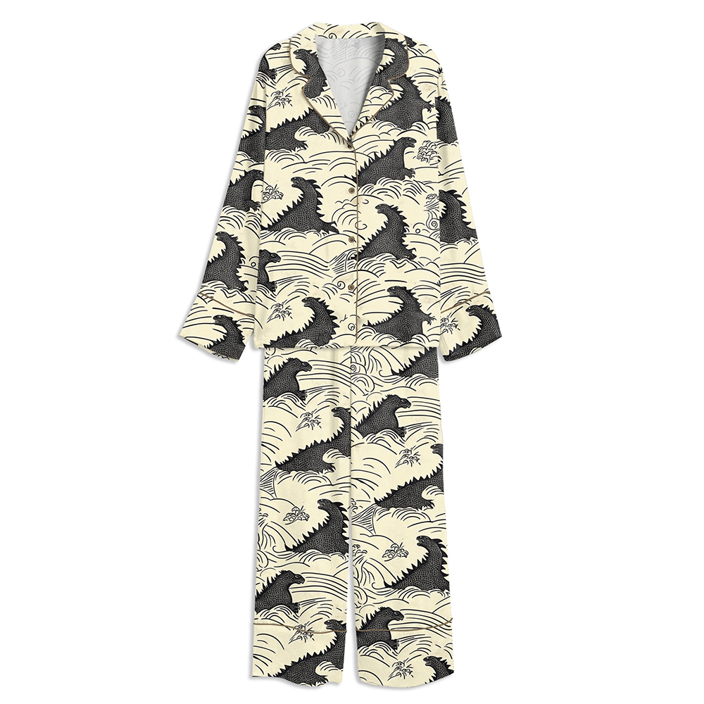 Tokyover Godzilla Emerging From Traditional Japanese Waves Unisex Long ...