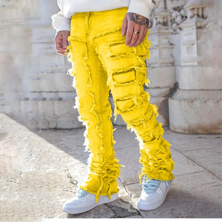 Tassel bright wash jeans bootcut trousers