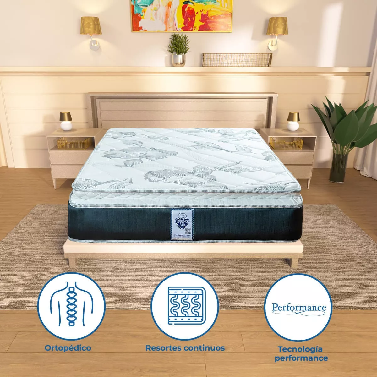 Colchón Matrimonial Spring Air Smith Color Blanco/Azul petróleo/Gris