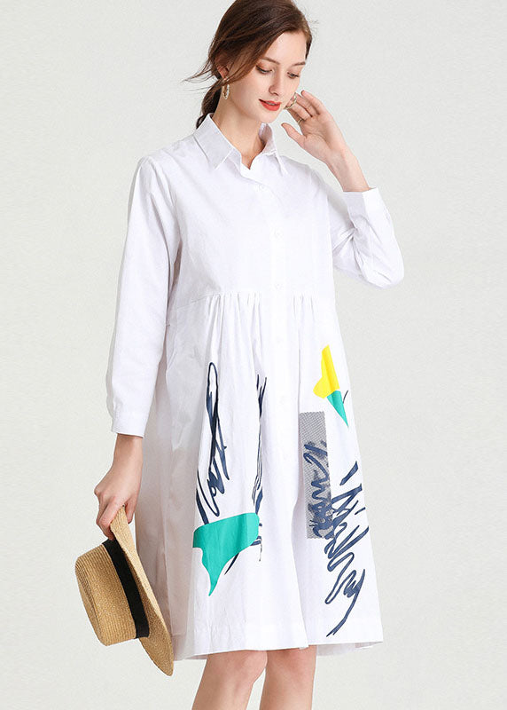 VCSHOES Simple White Print Peter Pan Fall Dress