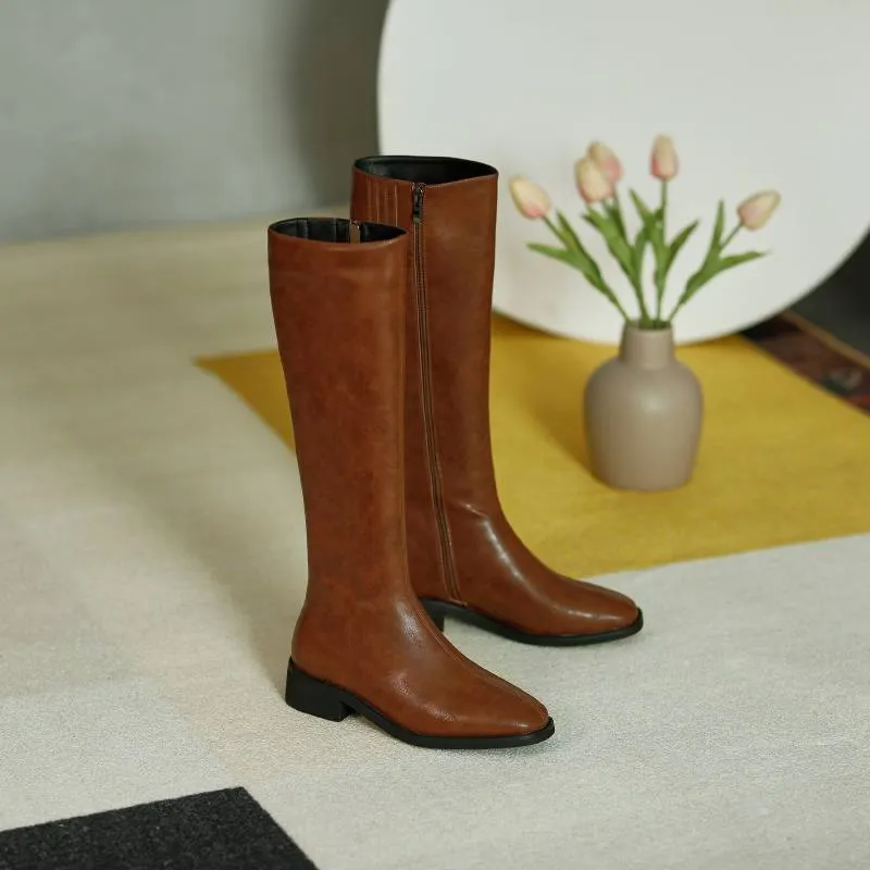 Qengg Pot cow leather round toe modern keep warn office lady equestrian ...