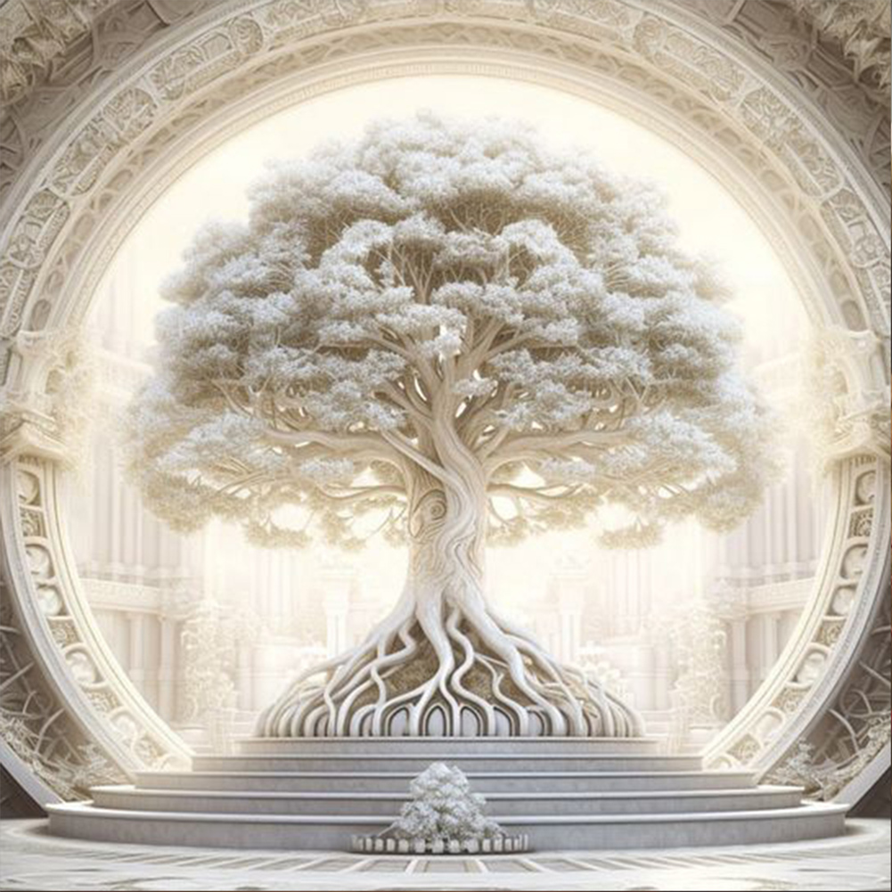 Pure White Tree Of Life Temple 30*30CM (Canvas) Full Round Drill ...