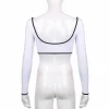 LOW CUT SQUARE NECK CONTRAST SHORT LONG SLEEVE TOP