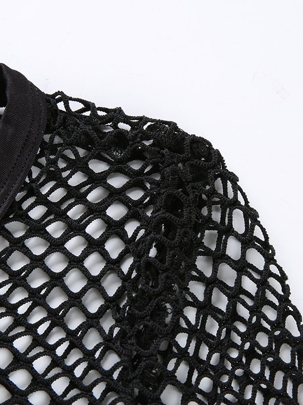 Trendy Fishnet Cutout Bandaged See Through Crop Top