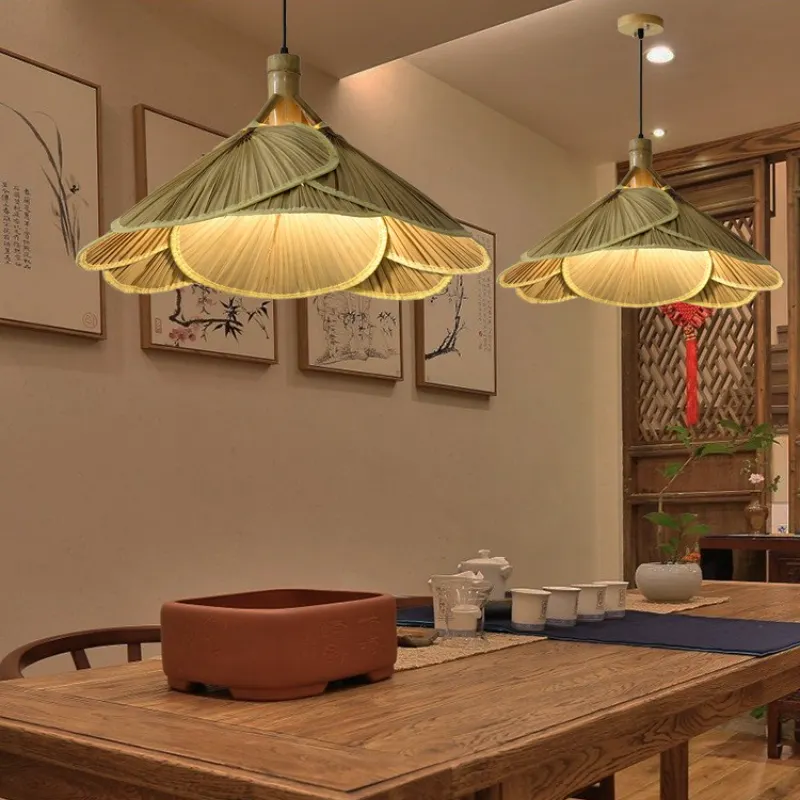 Arturest Bamboo Leaves Fan Pendant Lights Lampshade For Dining Room