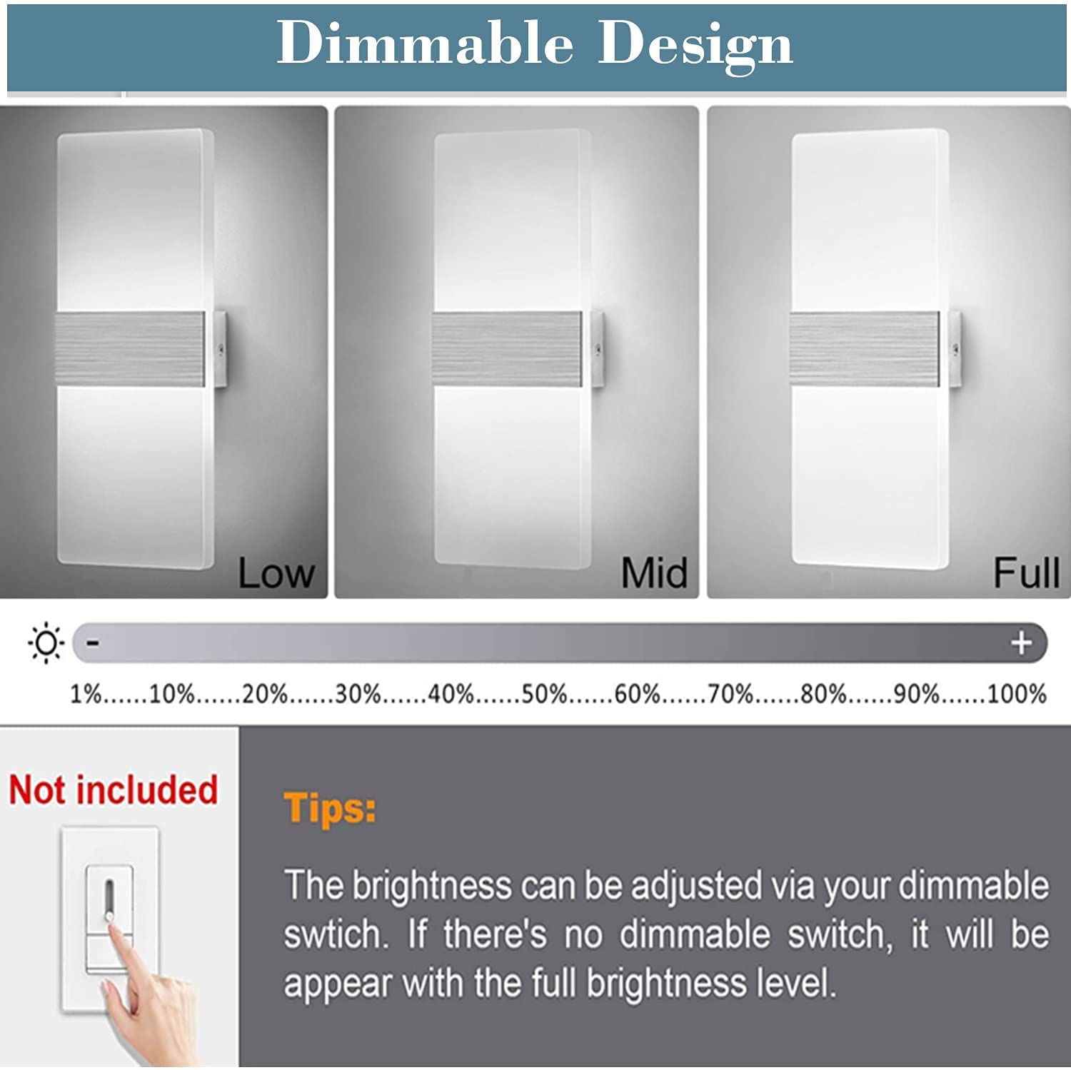 Lightess Modern Wall Sconce Dimmable 12W, Up Down Wall Lights Acrylic ...