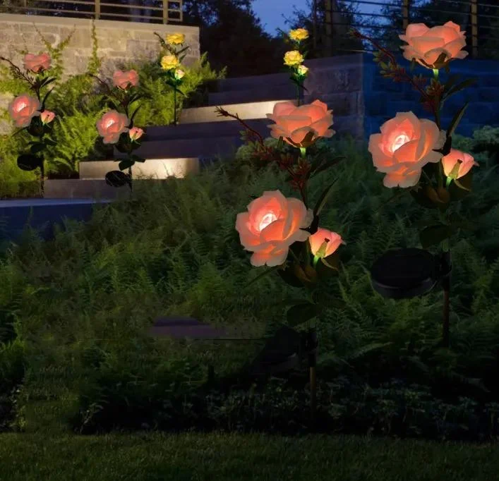 LAST DAY 50% OFF - SPRING ARTIFICIAL ROSE SOLAR GARDEN STAKE LIGHTS