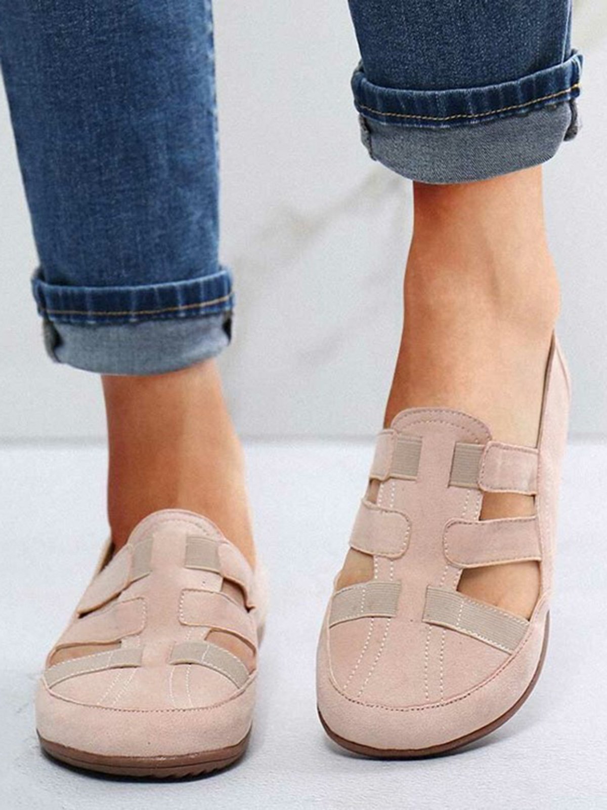 Flat Hollow Elastic Strap Shoes Soft Sole Lightweight Sandals