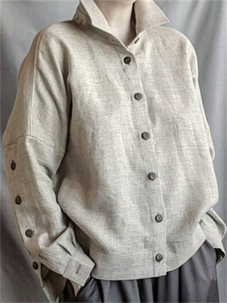Vintage Button Down Sleeve Linen Blend Blouse