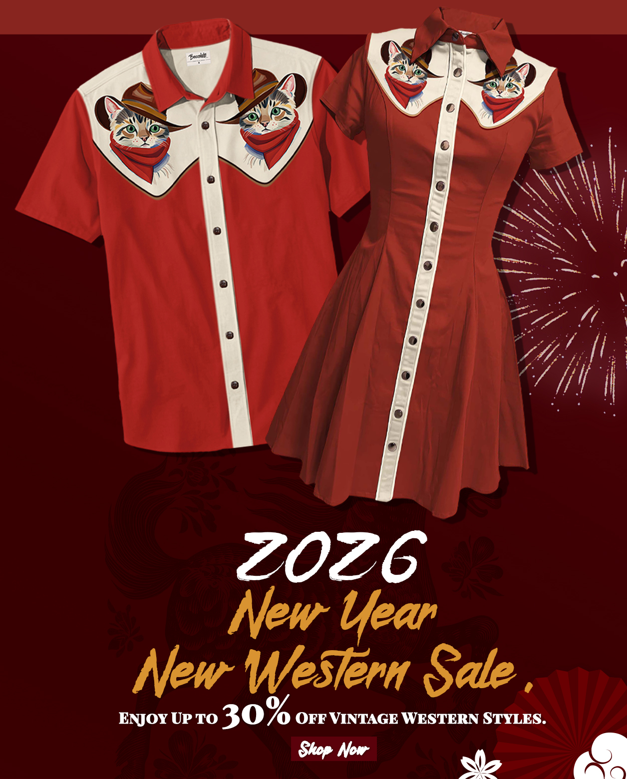 Boozelele® Men’s Hawaiian Shirts & Women’s Western Dresses–100% Cotton