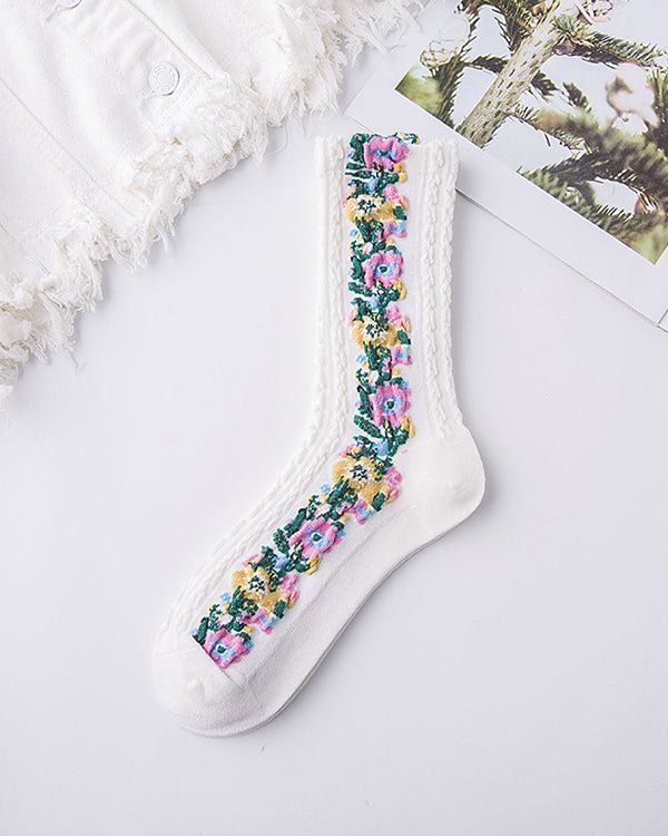 Women Retro Hemp Pattern Floral Socks