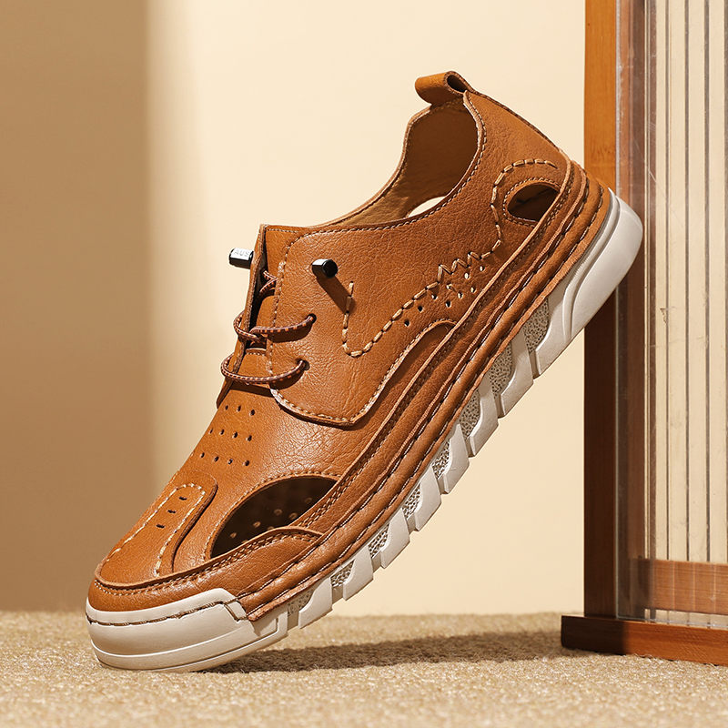 Arkget Shoes | Men's Leather Breathable Cut-Out Elastic Slip-On Outings ...