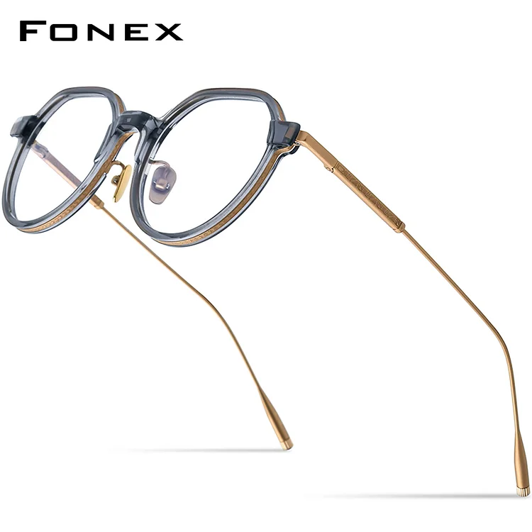 FONEX Acetate Titanium Glasses Frame Women 2024 Vintage Polygon ...
