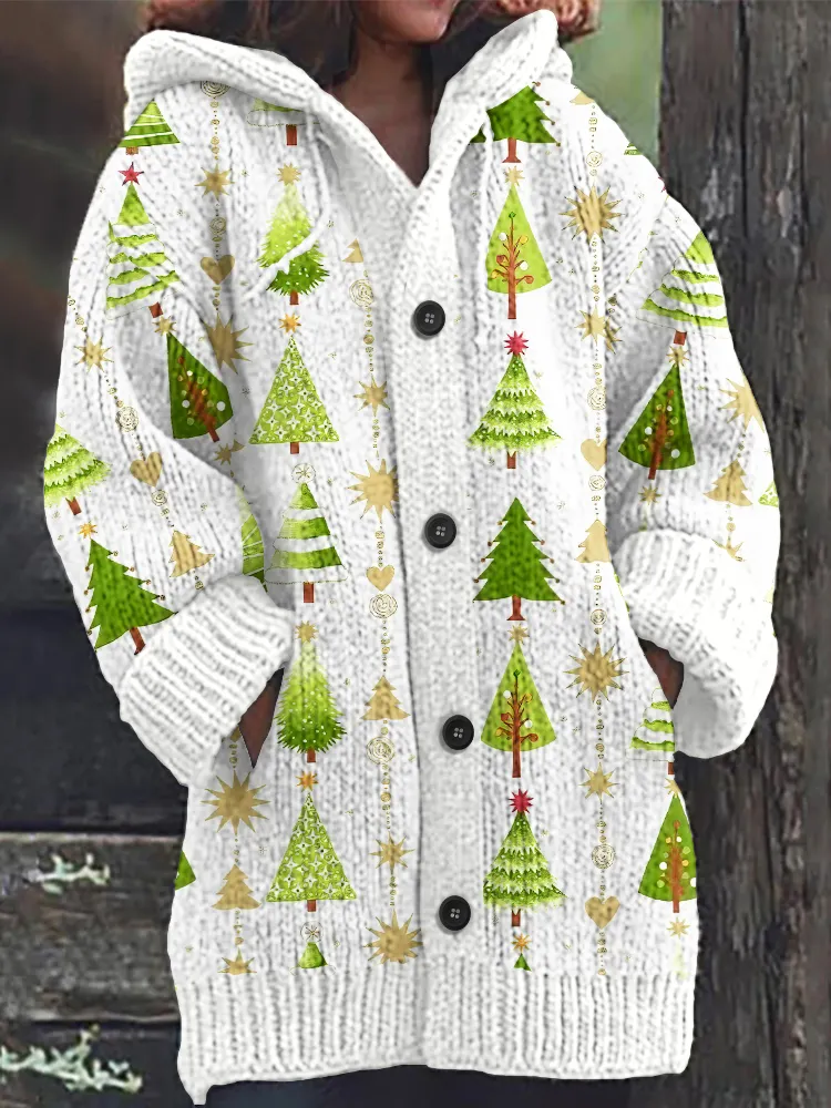 Vintage Christmas Tree Pattern Knitted Cardigan Sweater