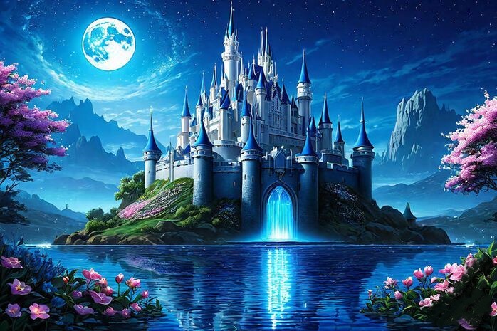 Moon Castle Scenery (velvet cloth) AB drill full round/square diamond ...
