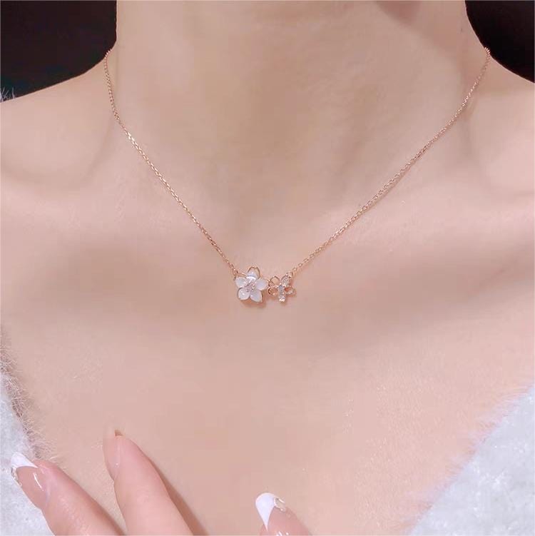 Charming Pearl Shell Duo Cherry Blossom Necklace