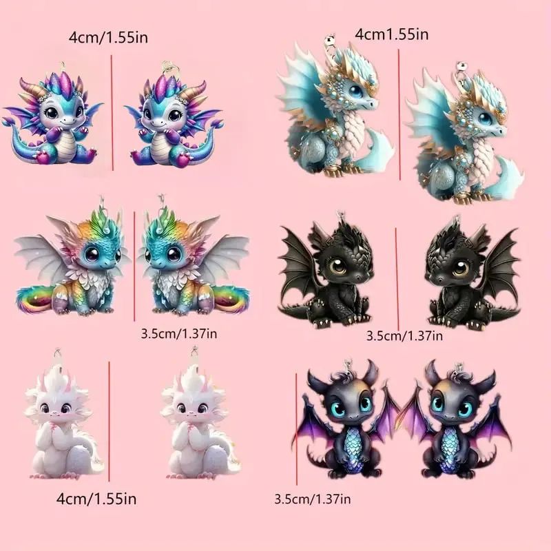 🌈Multicolor Dragon Baby Charm Earrings Set🦖