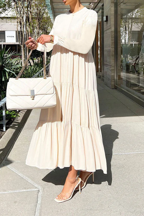 Solid Color Casual Tiered Ruffle Midi Dress