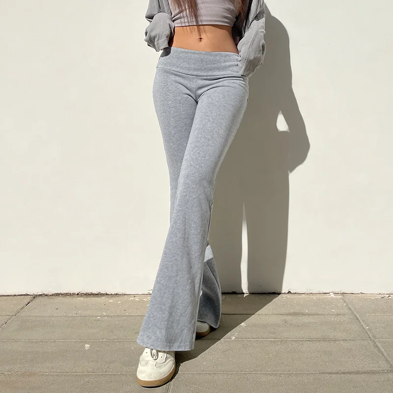 SOLID COLOR BASIC LOW RISE FLARED PANTS