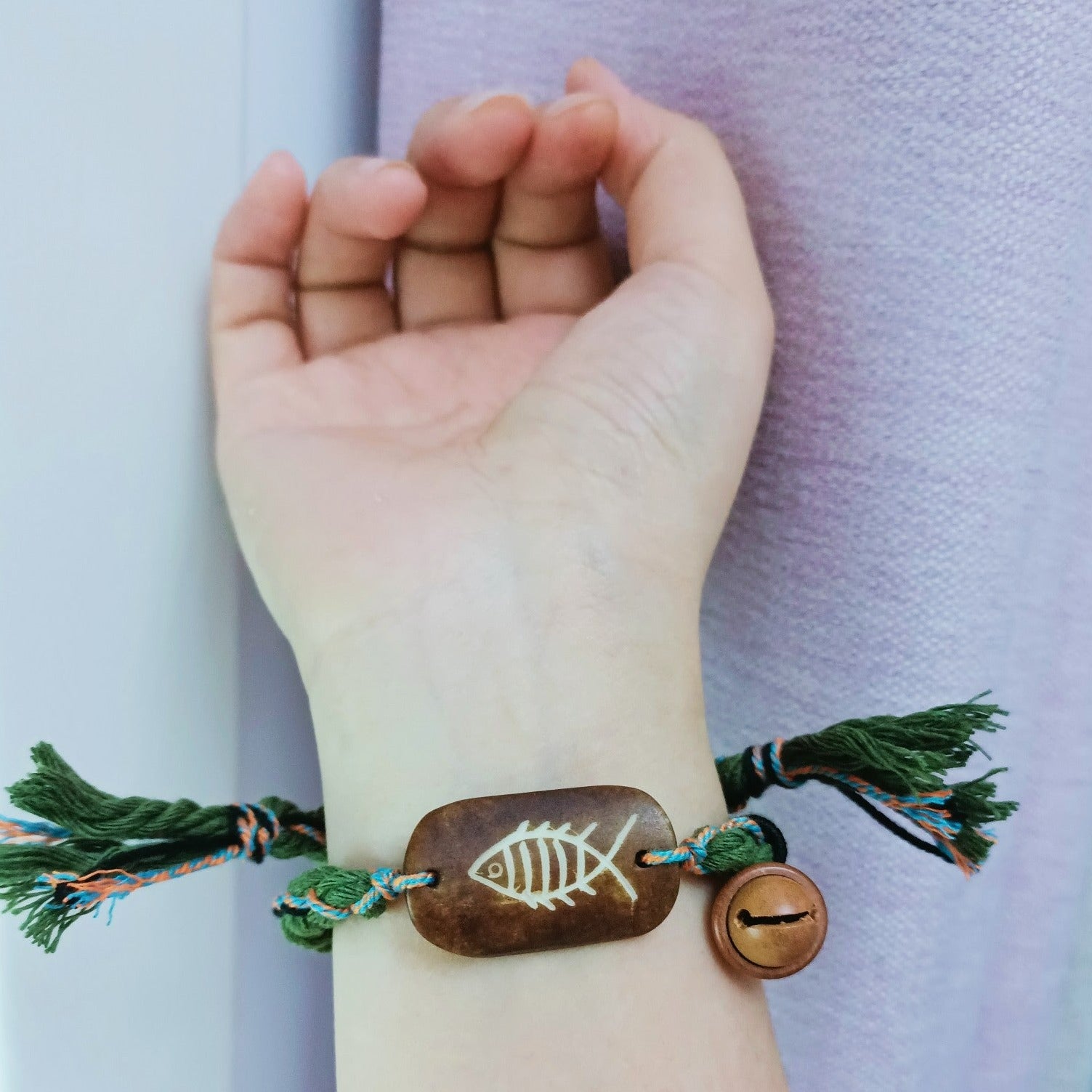 Tibetan Natural ox Bone Fish Woven Cotton Rope Lucky Bracelet