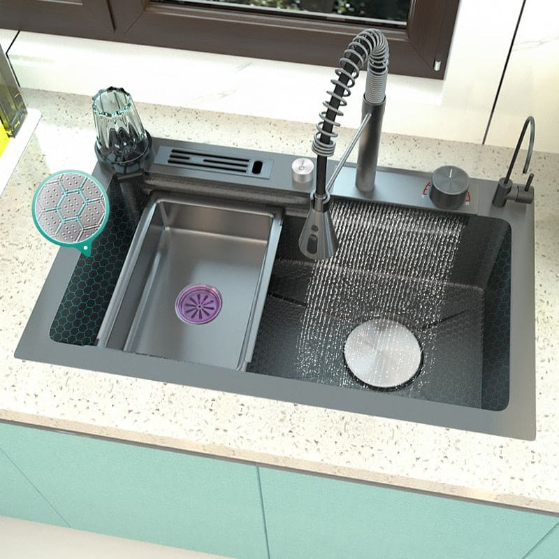 Stainless Steel Spring Waterfall Sink Embossed Kitchen Sink Large ...