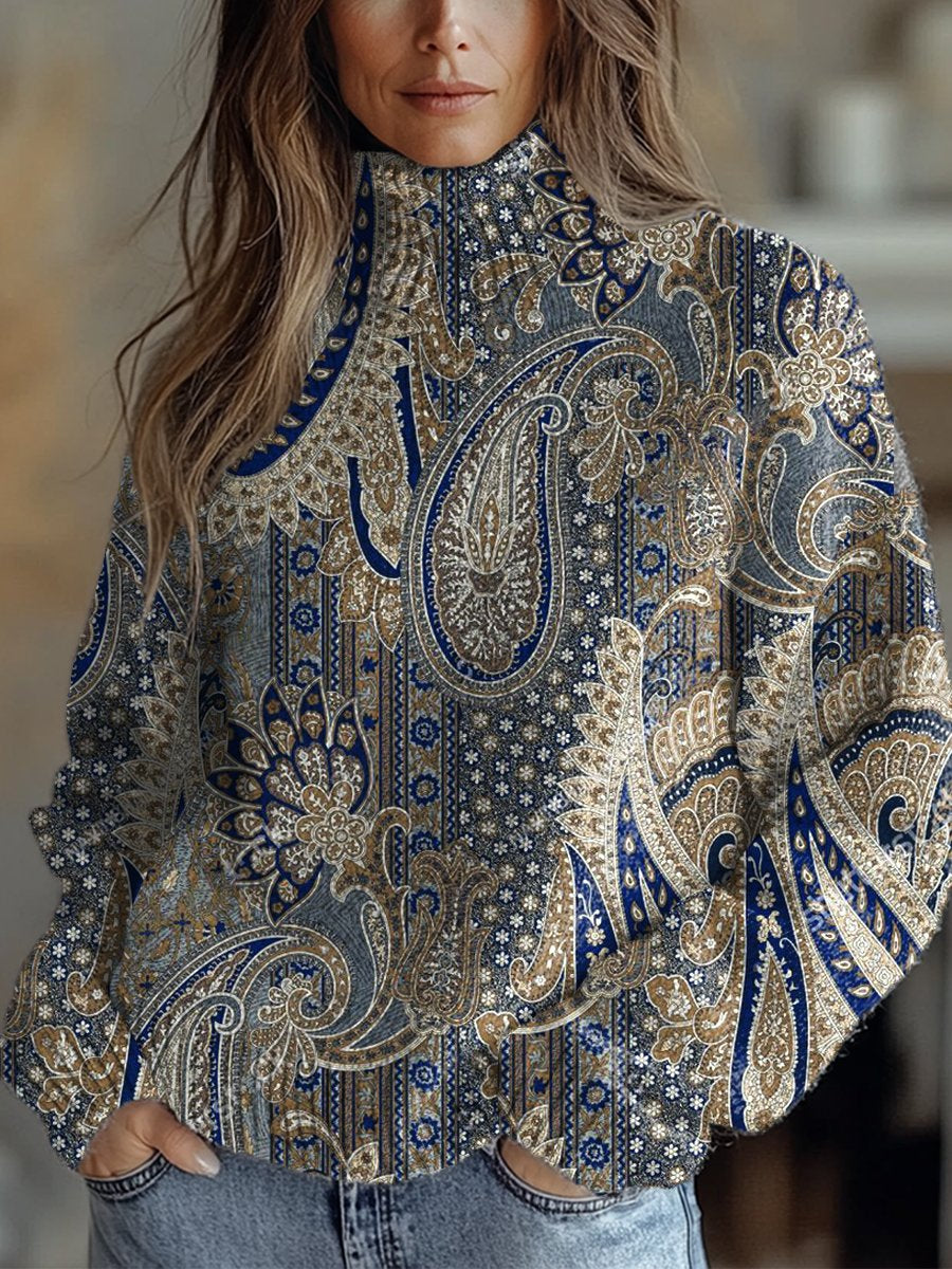 Vintage Symmetry Art Print Knit Turtleneck Pullover Sweater