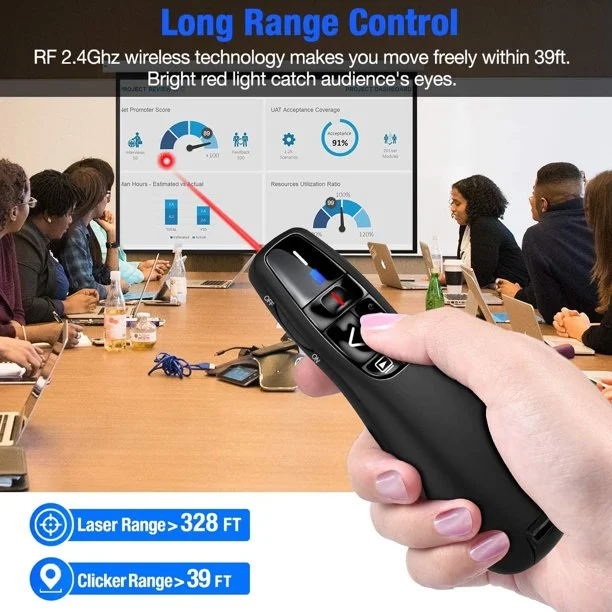 DinoFire Wireless Presenter Remote, RF 2.4GHz USB Presentation Remote Control PowerPoint ...