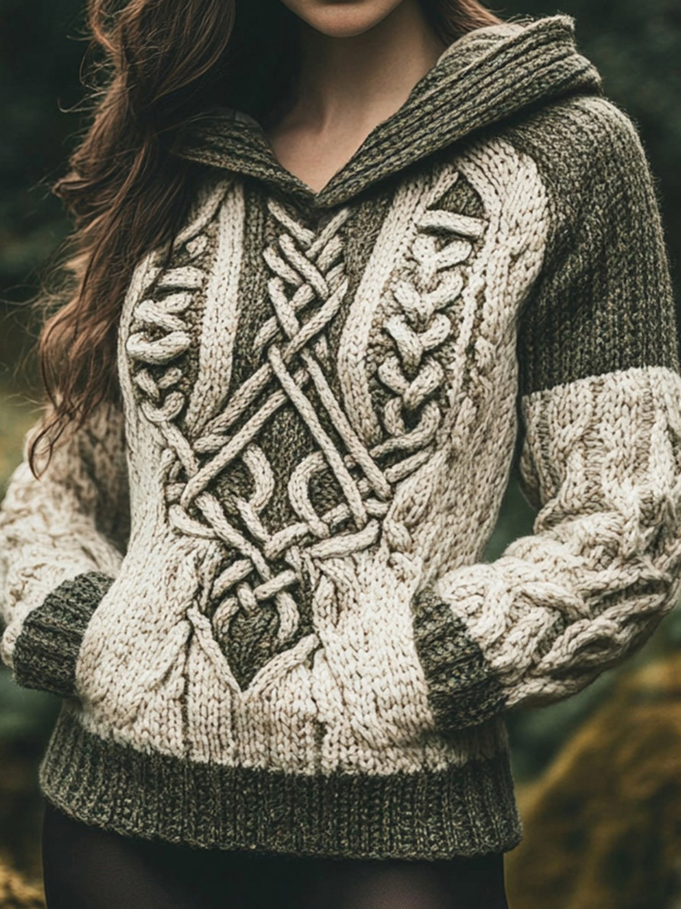Women's Irish Knot Contrast Hooded Sweater