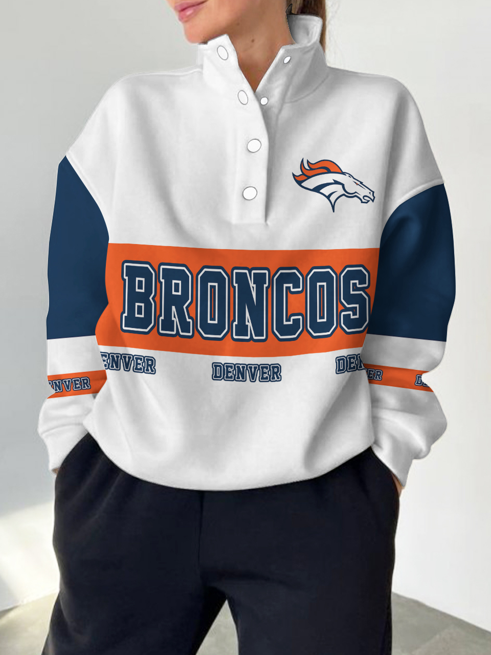 Denver Broncos 2024 New Design Casual Snap Mockneck Pullover
