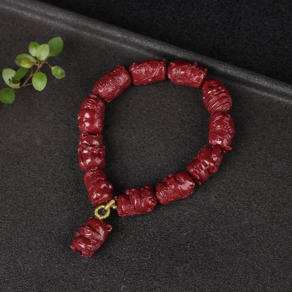Natural Cinnabar Zodiac Auspicious Pendant Necklace