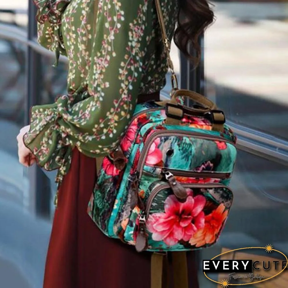 Outdoor Flower Pattern Backpack Crossbody Bag