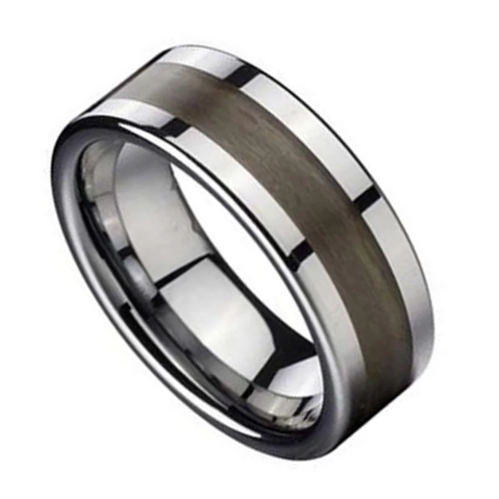 8mm Men Inlaid Wood Grain Polished Flat Tungsten Carbide Rings ...