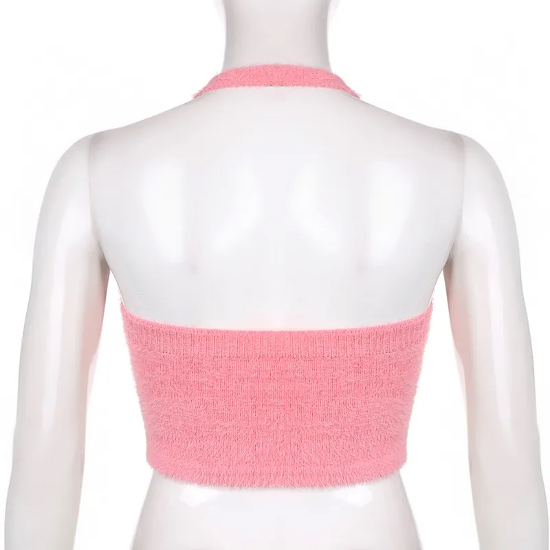 PINK CHERRY WOOLEN HALTER VEST