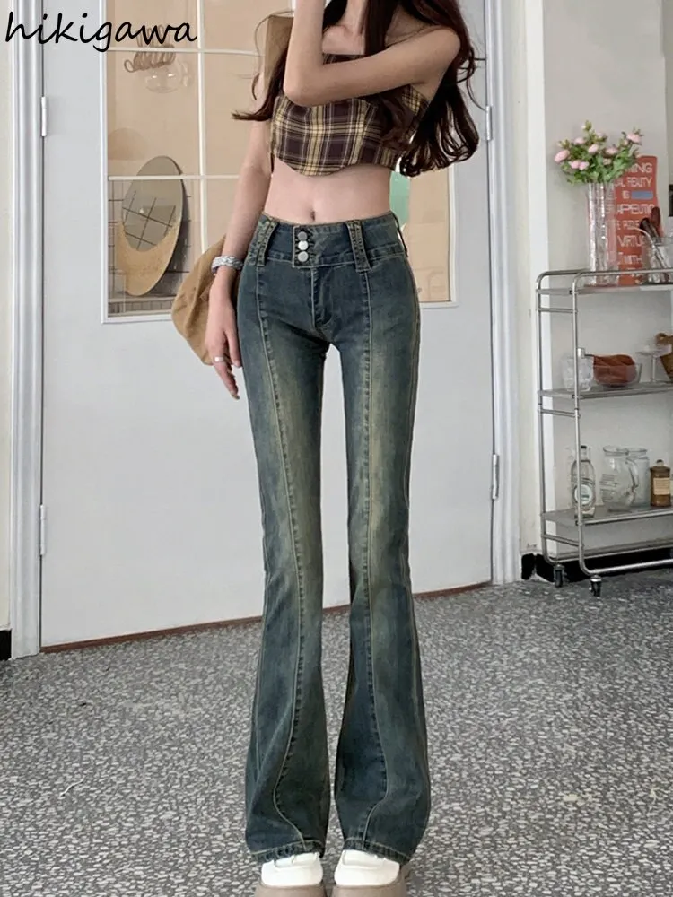 uaang High Waisted Jeans Vintage Slim Fit Flare Pants 2023 New Bottoms ...