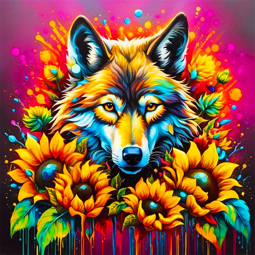 Sunflower Wolf (velvet cloth) AB drill full round/square diamond painting