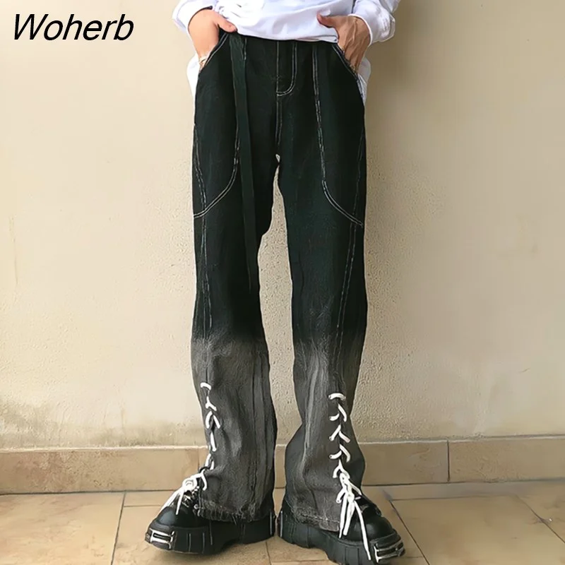 Woherb Baggy Goth Pants High Waisted Punk Black Jeans Aesthetic Women ...