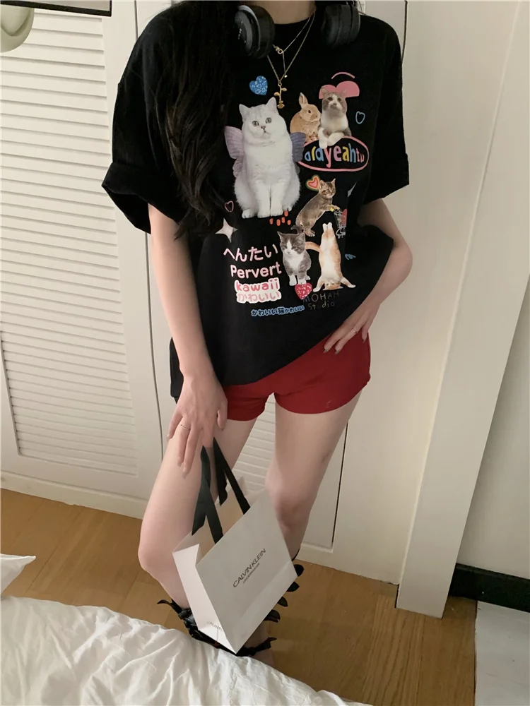 CUTE KITTENS PRINT LOOSE T-SHIRT