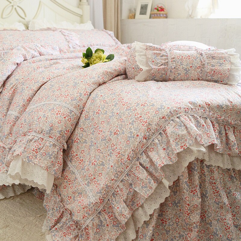 Romantic Ruffle luxury duvet cover rose print bedding king duvet cover ...