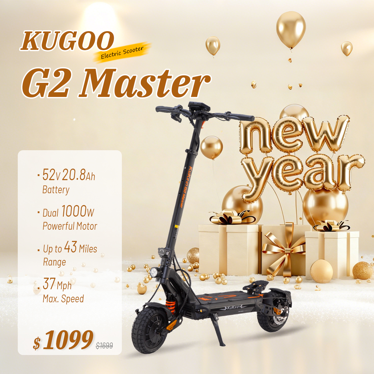 KUKIRIN G2 Master Electric Scooter | 1081WH Power | Dual 1000W Motor