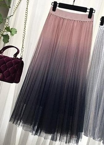 Beautiful Contrast Color Gradient Long Tulle Skirt