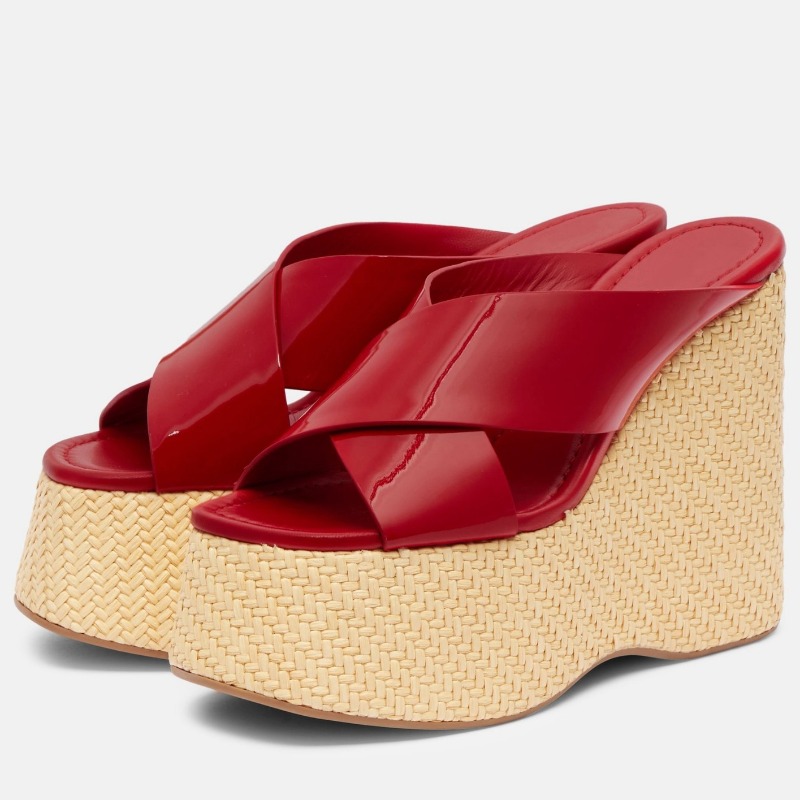 Stephanie Open Toe Braided Platform Patent Leather Sandals