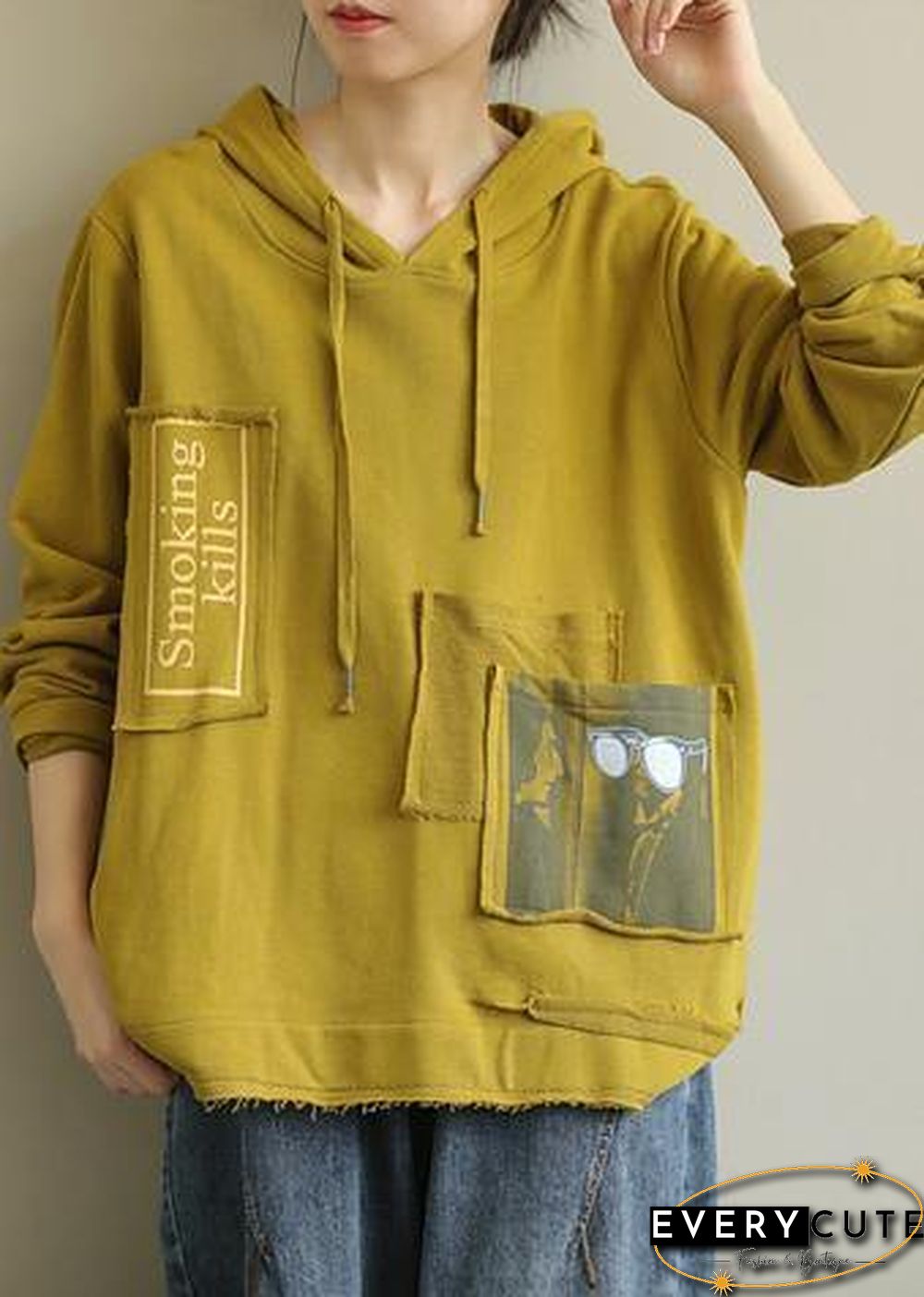 Bohemian hooded patchwork fall clothes For Women Fabrics yellow top