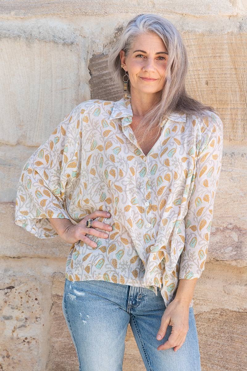 Retro Yellow White Feathered Branches Jacket Shirt
