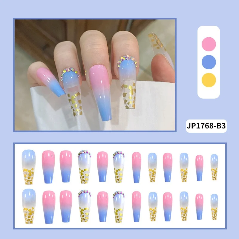 Churchf Pastel Rainbow Ombre Fake Nails Set Press On Faux Ongles Extra